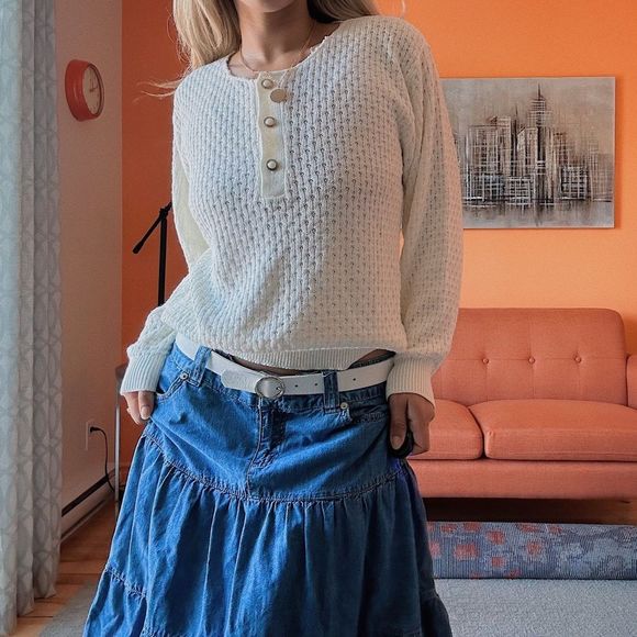 Vintage | Sweaters | Vintage9s Oversized Cream Coastal Cottage ...